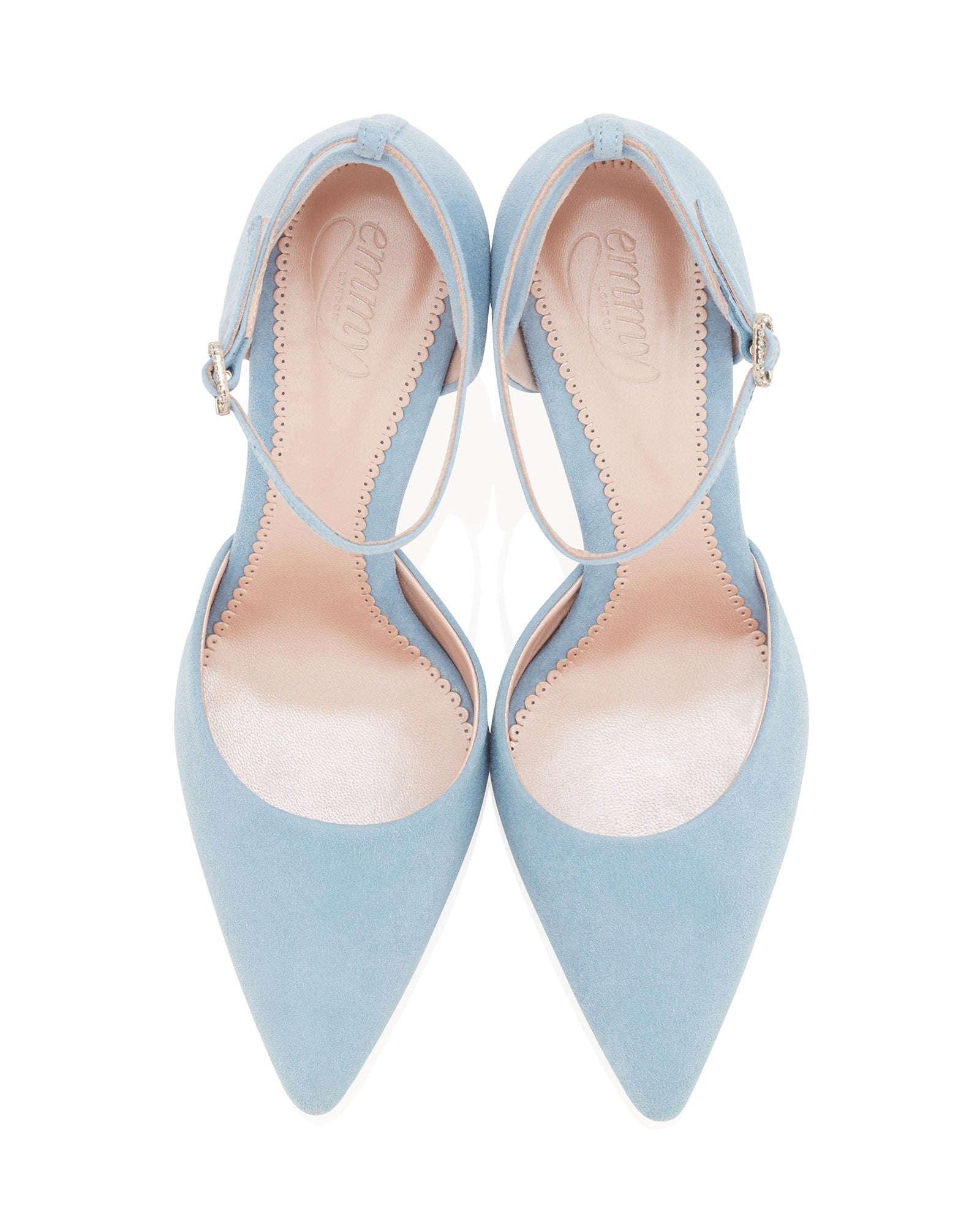 Harriet Powder Blue Suede Mid Heel | Emmy London