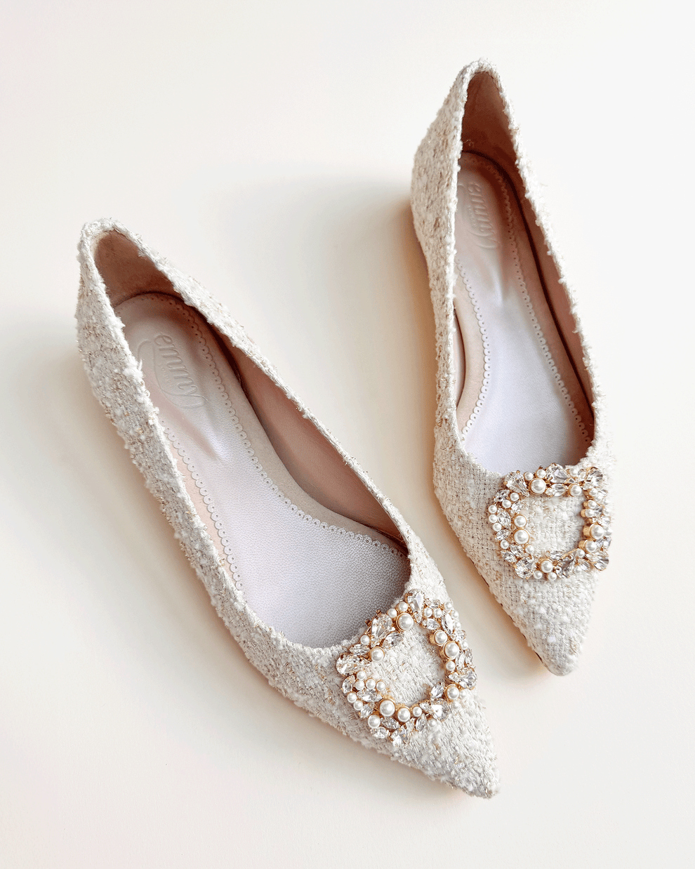 Lulu Cream Tweed Flat | Emmy London