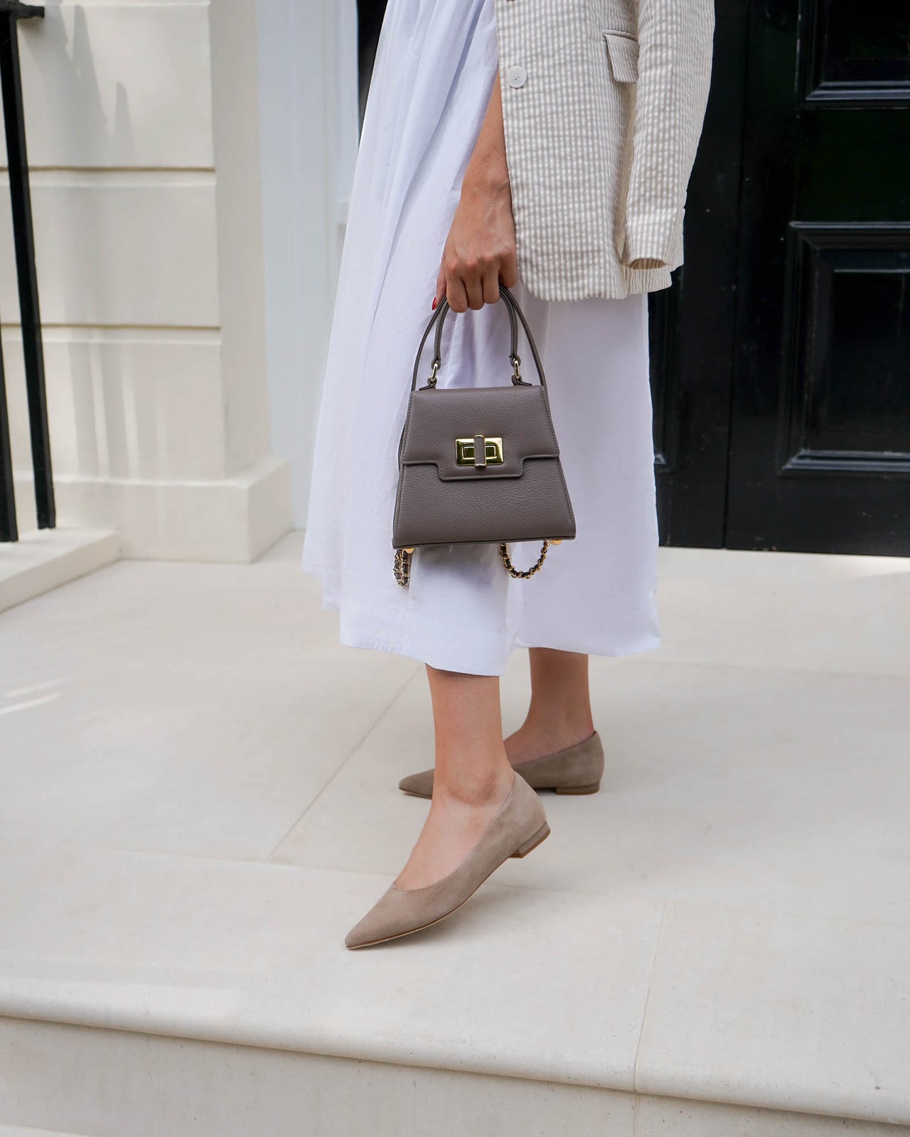 Mabel Taupe Textured Leather Bag | Emmy London